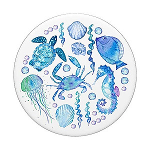 Cute Sea Ocean Life Turtle Crab Seahorse Fish Watercolor PopSockets PopGrip: Swappable Grip for Phones & Tablets