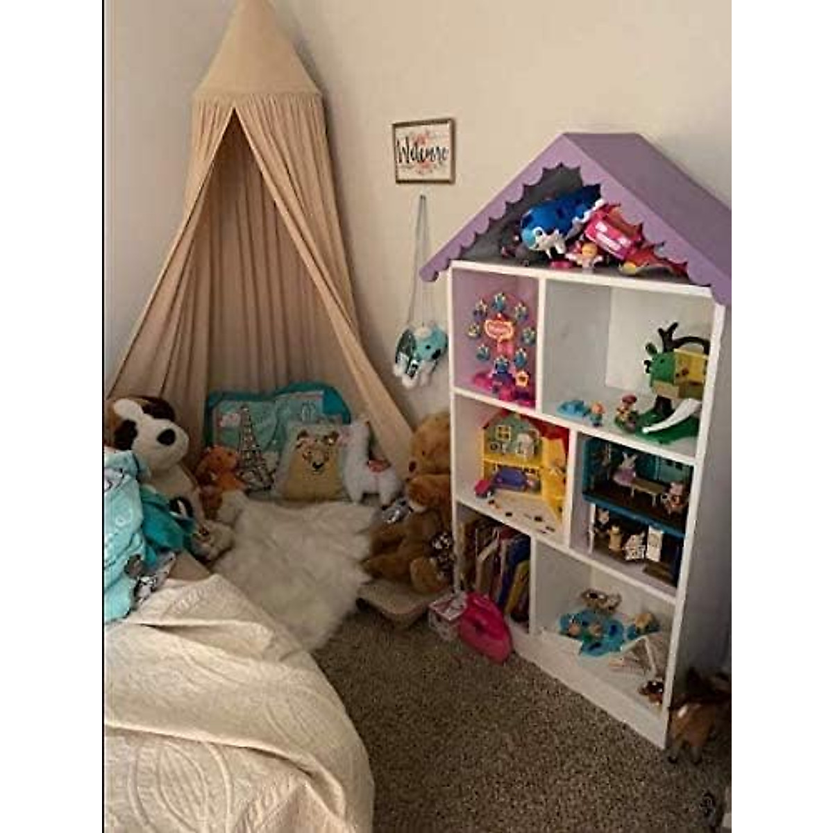 Yosoo Baby Bedding Round Dome Bed Canopy Kids Play Tent Hanging Mosquito Net Curtain for Baby Kids Reading Playing Sleeping Room Decoration, Khaki