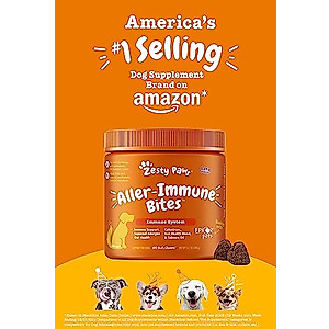 Zesty Paws Allergy Immune Supplement for Dogs - with Omega 3 Salmon Fish Oil & EpiCor Pets + Probiotics for Seasonal Allergies - Lamb - 90 Chews