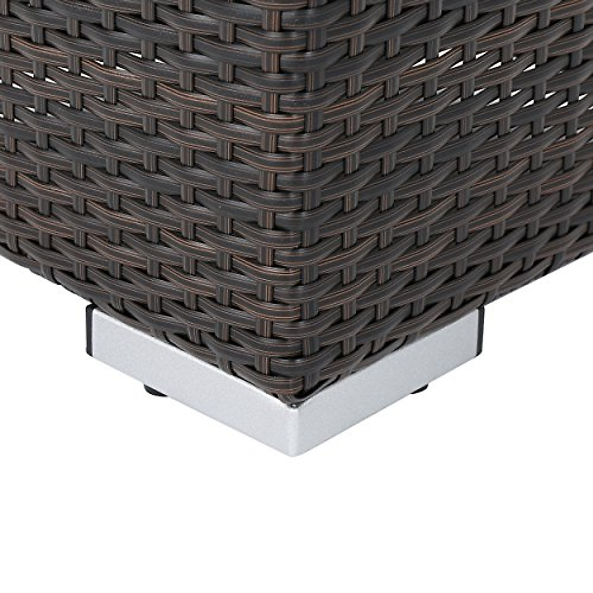 GDFStudio Outdoor 16 Inch Multibrown Wicker Ottoman Seat with Beige Water Resistant Cushion