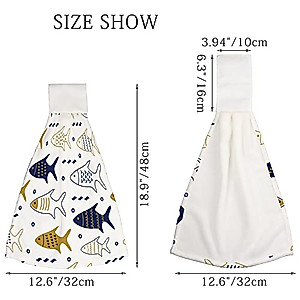 Kitchen Towel-Cute Doodle Colorful Fish-Hand Towels Tie Towel Soft Microfiber Absorbent Washcloth Also for Bathroom Hand Sink Laundry Room RV Tabletop 2pcs