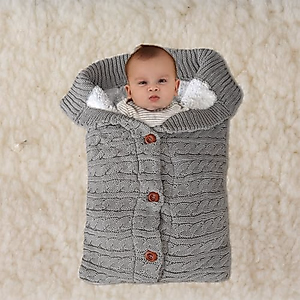 insular Warm Baby Sleeping Bag Envelope Winter Kid Sleepsack Footmuff Stroller Knitted Sleep Sack Newborn Knit Wool Swaddling Blanket (Gray)