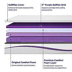 Purple Plus Queen Mattress, GelFlex Grid, Better Than Memory Foam, Premium Comfort Foam Layer, Temperature Neutral, Responsiveness, Breathability, Made in USA