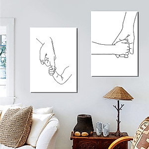 Mom & Baby Hands Line Art Prints Fashion Women Art Print Newborn Gifts Line Prints for Wall Decor Black And White Line Art Wall Decor Family Love Canvas Wall Art for Nursery Kids Room Decor Framed