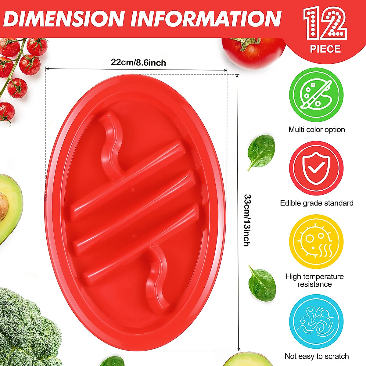 Patelai 12 Pcs Taco Plates Plastic Taco Serving Plates with 2 Taco Holders Plus 4 Compartments Divided Taco Tray for Soft & Hard Shell Tacos Tuesday Night Party Kids Fiesta Food (Red)