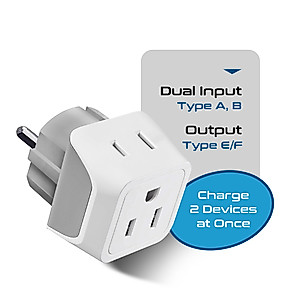 Ceptics Schuko Germany, France Plug Adapter, Dual Input - Ultra Compact Light Weight - Usa to Russia, South Korea Travel Adaptor Plug - Type E/F (3 Pack)