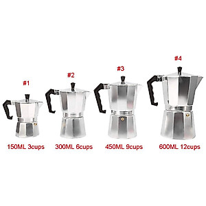 Zyyini Moka Pot, Aluminum Metal Octagonal Espresso Coffee Maker, Sturdy and Durable Stovetop Coffee Pot for Kitchen, Hotel and Office Use (300ML 6cups)