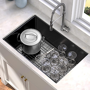 YITAHOME Black Kitchen Sink 30in Undermount Sink Single Bowl 16 Gauge Stainless Steel Nano Gunmetal Black Sink with Accessories for Workstation, Prep Kitchen, Bar Sink