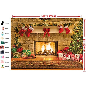 CYLYH 10x8ft Christmas Photography Backdrops Child Christmas Fireplace Decoration Background for PhotoChristmas Party Background D087