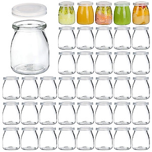 40 Pack 6.7 oz Clear Glass Jars With PE Lids,Glass Yogurt Container,Glass Pudding Jars Yogurt Jars for Milk,Jams,Jelly,Mousse,Honey and More