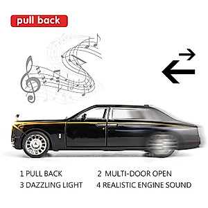 BDTCTK 1/32 Rolls-Royce Phantom Model Car,Zinc Alloy Pull Back Toy car with Sound and Light for Kids Boy Girl Gift (Black)