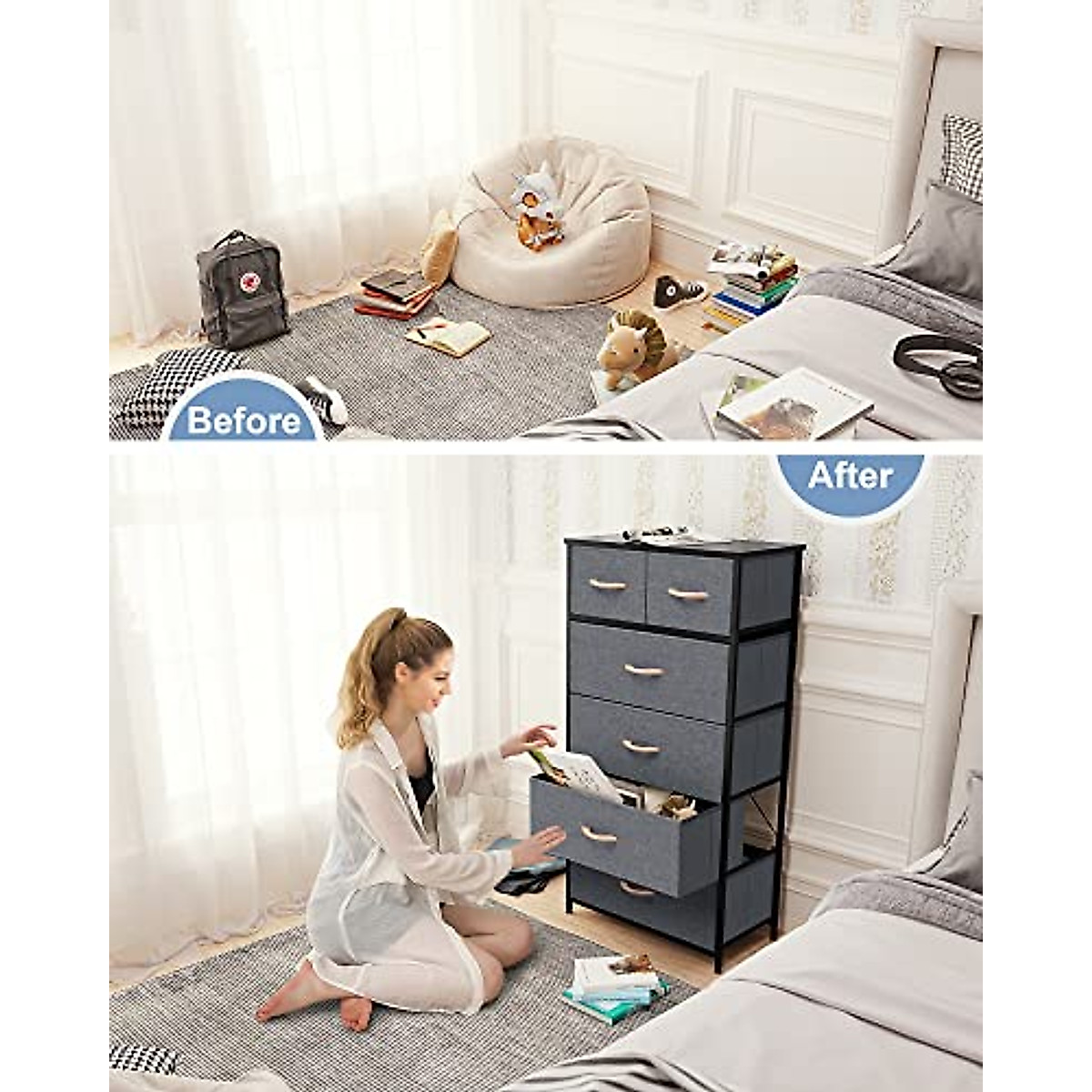 Crestlive Products Vertical Tall Fabric Dressers for Bedroom, Storage Tower - Sturdy Frame, Wood Top & Handles - Organizer Unit for Home Dorm