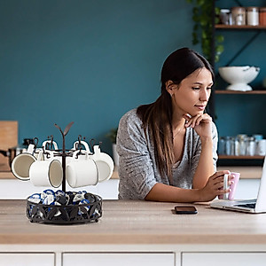 ALLCENER Mug Tree Countertop, Rotatable Mug Holder Stand, Coffee Pod Holder with Mug Rack, Coffee Mug Rack with 6 Hooks for Coffee Bar Counter Cabinets and Kitchen Organizer