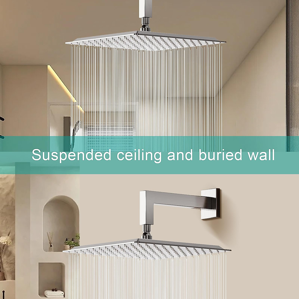 AULEEND Square Shower head, High Flow Stainless Steel Square Rainfall Shower Head, High Pressure Design Even at Low Water Flow (A01 Brushed Nickel, 12 Inch)