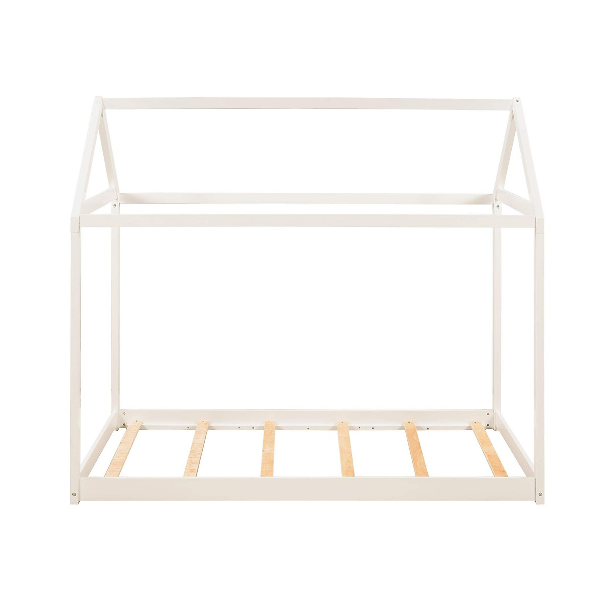 Twin Size House Bed, Wooden Daybed, Floor Bed for Toddlers, Teens, Girls, Boys, Kids House Bed Frame Can Be Decorated (White)