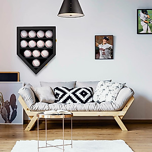 Kacorn Baseballs and Championship Rings Display Case Wall Cabinet with 12 Holders, 98% UV Protection, Wood Ideal for Collection Autographed Baseball Ball Holder