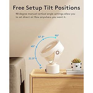 CARONSORT Desk Fan, Small Oscillating Fan for Bedroom, 9 Inch Table Fans Quiet,Desk Air Circulator Fan with 3 Speeds, 4H Time, Rechargeable Fan for Office/Dorm/Room-Beige