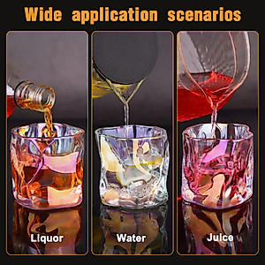 NiHome Iridescent Twisted Crystal Whiskey Glasses 6-Pack 8oz Hand-Blown Lead-Free Old Fashioned Bar Tumbler for Scotch Rum Bourbon Cocktail