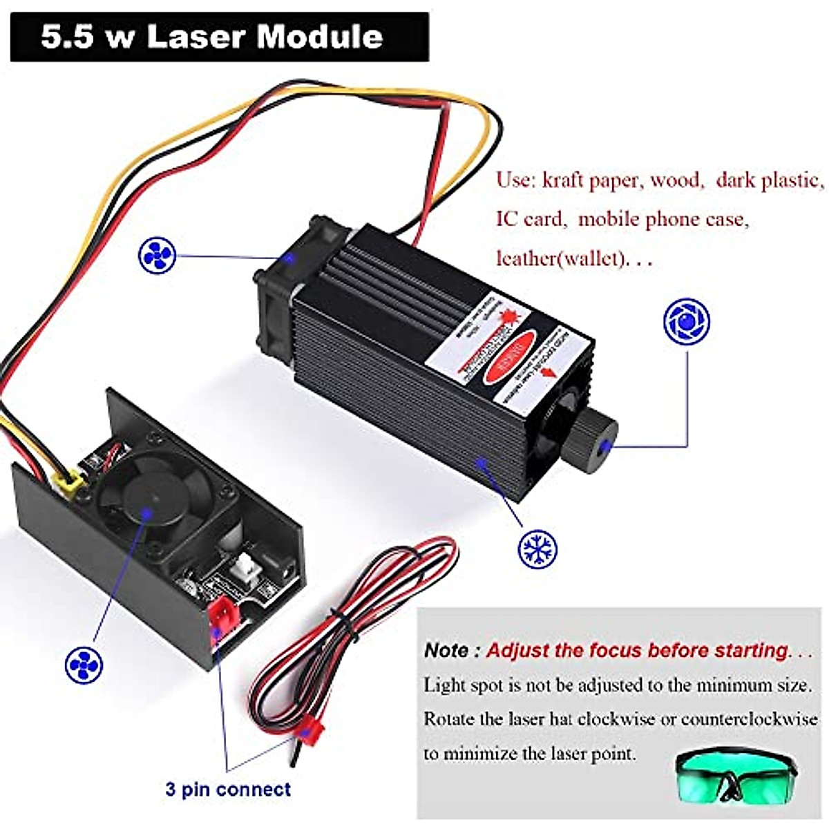 MYSWEETY 445nm 5.5W / 5500w Module Kit, Engraving Module Kit for CNC Router Machine DIY Engraver 1610-Pro/1810-Pro/3018/3018-Pro/3018 Pro-M/3018 Max