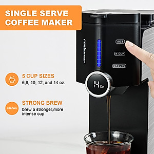 Ranbomer K Cup Pod Coffee Maker,One Cup Coffee Machine Brew 6-14 oz Ground Coffee Maker，Compact Design 48-oz,Single Serve,2 in 1, Black..