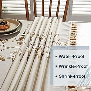 Laolitou Cotton Linen Waterproof Tablecloth for Dining Table Farmhouse Kitchen Rectangle Table Cloth Coffee Wrinkle Free Table Cover, Beige, Coffee Flower, 55x86 Inch