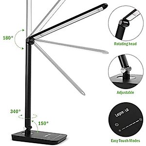 LE Dimmable LED Desk Lamp, 7-Level Brightness Adjustable, Soft Touch Dimmer, Daylight White, Eye Care Natural Light, High Intensity Office Task Lamp for Reading, Study, Computer Work and More (Black)