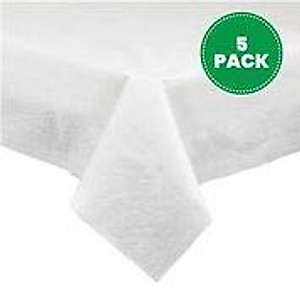 PLASTICPRO Disposable 3 Ply Paper & Plastic Tablecloth Absorbent, Waterproof, White Table Cover for Rectangle Tables fits 6-8 Foot Tables Size: 54'' X 108'' Pack of 5
