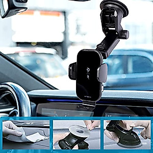 Wireless Car Charger, 15W Fast Charging Auto Clamping Car Charger Phone Mount Phone Holder, 360° Car Phone Holder Stand, Car Phone Holder Mount for All Phone