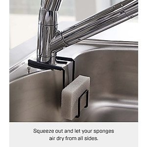 YAMAZAKI home 4389 Faucet-Hanging Sponge Holder-Kitchen Organizer Sink Rack Basket, One Size, Black