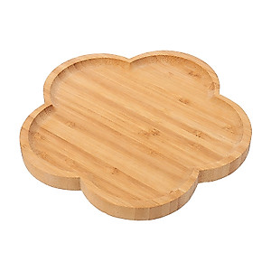 Hemoton Wood Serving Tray Flower Shaped Dessert Plate Food Tray Dinner Plate Serving Platter Appetizer Plates for Steak Fish Seafood Cooking Baking Yellow