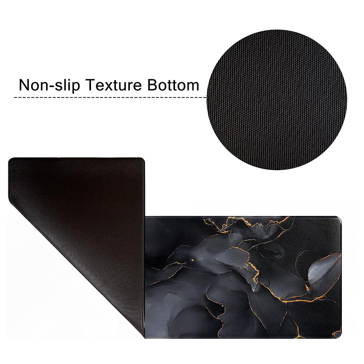 BLEUM CADE 2 PCS Kitchen Rugs and Mats Black Marble Kitchen Mats for Floor Anti Fatigue PVC Waterproof Leather Runner Rug Non Slip Cushioned Standing Mat for Sink Laundry 17.3''x30''+17.3''x47''