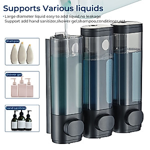 Shampoo and Conditioner Dispenser, Pollock Shower Dispenser 3 Chamber No Drill Shampoo Dispenser for Shower Wall Mounted Shampoo Conditioner Body Wash Dispenser for Bathroom,Large Capacity,Black