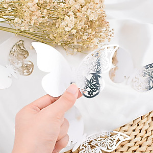 URROMA Reflective Butterfly Table Number Place Card, 50 Pcs Silver Wine Glass Cup Decor Postcards Wedding Centerpieces Wall Decals Sticker for Parties