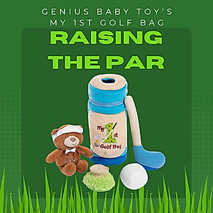 Genius Baby - 9" The Original Baby Golf Bag with Teddy Bear, Blue Bag Embroidered with 'My 1st Golf Bag', Lightweight, Perfect Size Golf Toy for Small Hands, Unique for Golf Baby