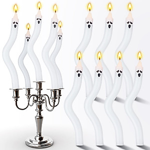 MTLEE 12 Pcs Halloween Ghost Candles Spiral Unscented White Candles Realistic Twisted Taper Candlesticks Halloween Decor Candle for Home Dinner Table Ghost Spooky Decorations