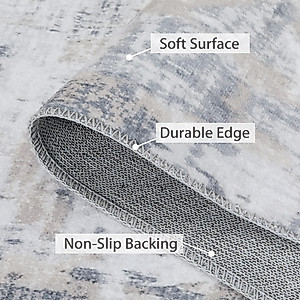 ROYHOME 9x12 Area Rug Large Machine Washable Modern Abstract Area Rug Contemporary Stain Resistant Non-Slip Accent Rug Foldable Floor Cover Carpet Rug for Living Room Bedroom Home Decor, Grey/Taupe