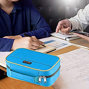 TTVALLEY Portable Pencil Case Large Capacity Pencil Pouch Pen Bag for Girl Boy Men Women (Blue)