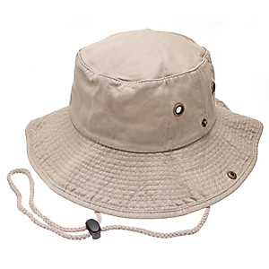 Summer Outdoor Boonie Hunting Fishing Safari Bucket Sun Hat with adjustable strap(Khaki,LXL)