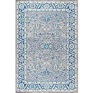 JONATHAN Y MDP204A-8 Modern Persian Boho Floral Gray/Navy 8 ft. x 10 ft. Area-Rug, Bohemian, Easy-Cleaning,for Bed,Kitchen,Living Rooms, Non Shedding
