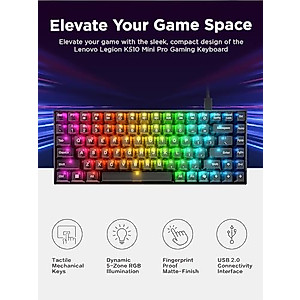 Lenovo Legion K510 Mini Pro Wired Mechanical Gaming Keyboard - 75% Compact Design, RGB Illumination, Hot-Swappable Mechanical Switches, Programable Keys