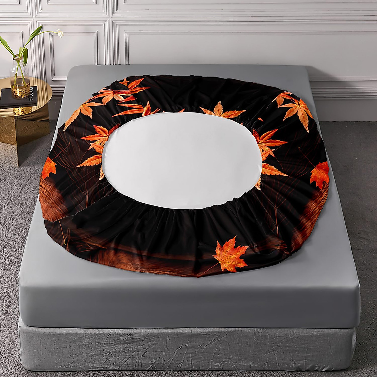 AILONEN Fox Fitted Sheet Set Full Size, Autumn Maple Leaves Orange Animal Bed Sheet Set,Cartoon Fox Sheets Set for Kids Boys Girls,3 Pieces, 1 Fitted Sheet and 2 Pillowcases