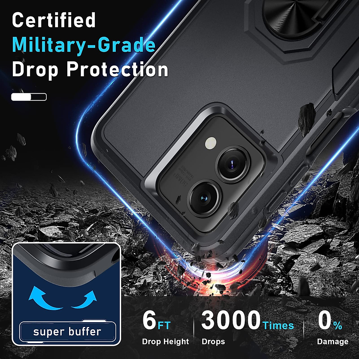 Janmitta Compatible with Moto G Stylus 5G 2023 Case with Screen Protector,Heavy Duty Shockproof Full Body Phone Cover Built in Metal Ring Holder Kickstand,Black Matte