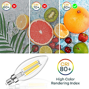 Linkind E12 Candelabra LED Light Bulbs 60W Equivalent, B11 Dimmable Chandelier Light Bulbs, 4.5W Clear Glass Vintage Edison Filament Candle Bulbs, Soft White 2700K 500lm, Ceiling Fan Bulb, 6 Packs