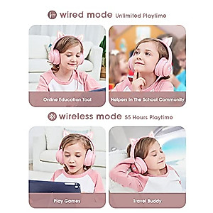 ONITOON Cat Ear Bluetooth Headphones with Micphone for Kids & Adults, LED Light Up Wireless HI-FI Sound Quality, Over-Ear Headphones with Volume Control for iPhone/iPad/Laptop/PC(55H Play Time)