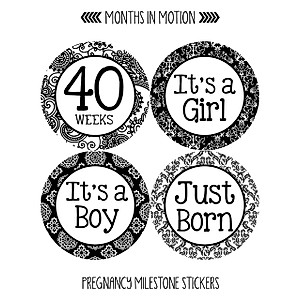 Months In Motion Pregnancy Weekly Belly Growth Stickers - Week to Week Pregnant Expecting Photo Prop - Maternity Keepsake - Baby Bump - Large Set of 36 Weekly Photo Sticker