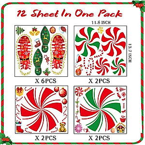 156PCS Christmas Peppermint Floor Decals Footprints Stickers for Christmas Candy Party Decoration Xmas Party Decor Supplies, 12 Sheets