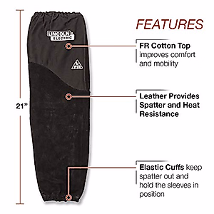 Lincoln Electric Welding Sleeves | Split Leather & Flame Resistant (FR) Cotton | Heat Resistance & Durability | K3111-ALL, Black