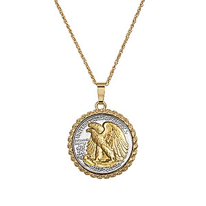 American Coin Treasures Coin Pendant Necklace Walking Liberty Half Dollar– United States Genuine Coin | Eagle Reverse Side| Goldtone 24 Inch Rope Chain | Certificate of Authenticity
