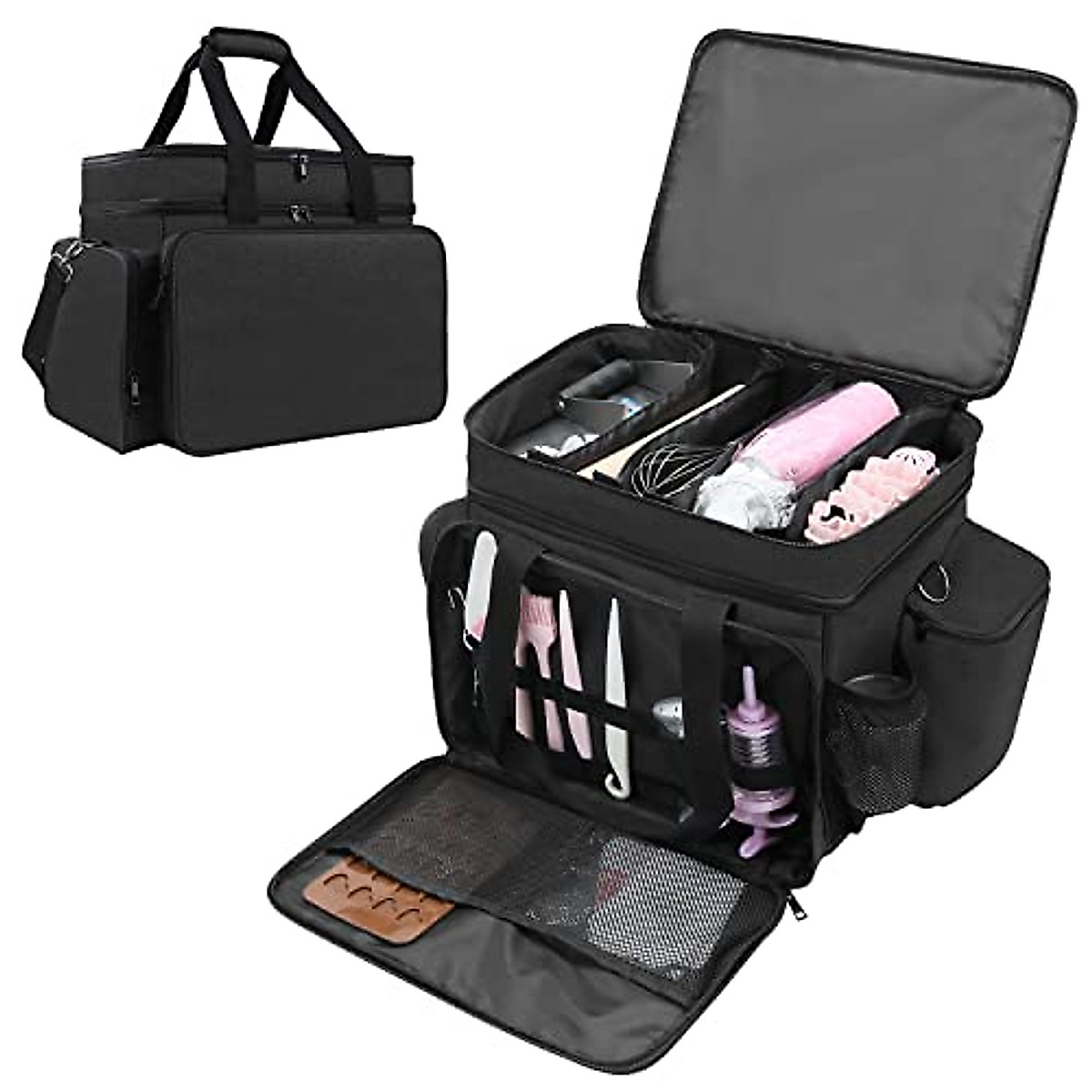 TUSIASC Baking Supplies Storage Bag for Bakers/Pastry Chefs, Cake Decorating Tool Caddy,Suitable for Cake Decorating,Baking Pan,Baking Mat,Muffin Liners,Black