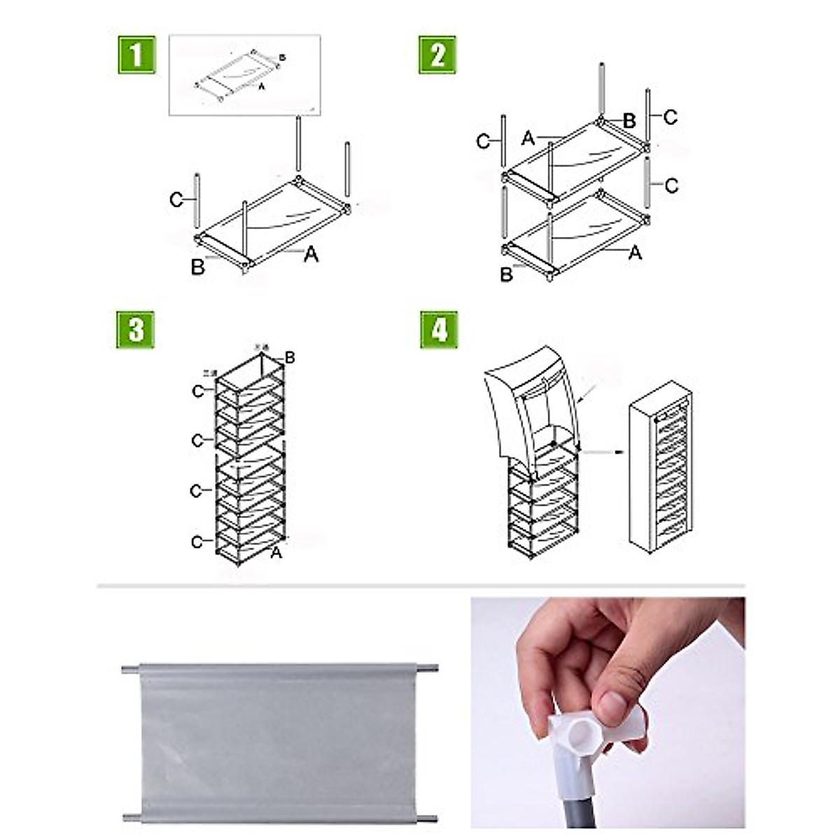 MallMall 10 Tiers Shoe Rack with Dustproof Cover Closet,30-Pair Shoes Rack Storage Cabinet Organizer (Gray)